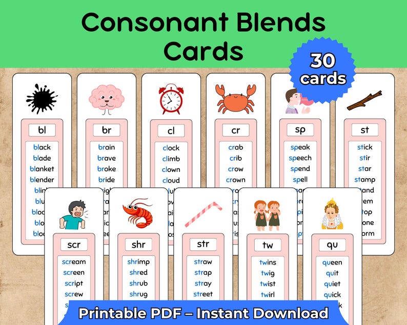 Consonant Blends Flashcards – R, L, S, T, W & 3-letter Blends ...
