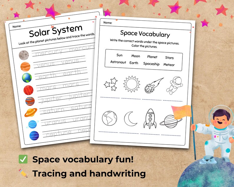 Space Vocabulary Worksheets for Kids – Trace, Match, Word Search & More ...