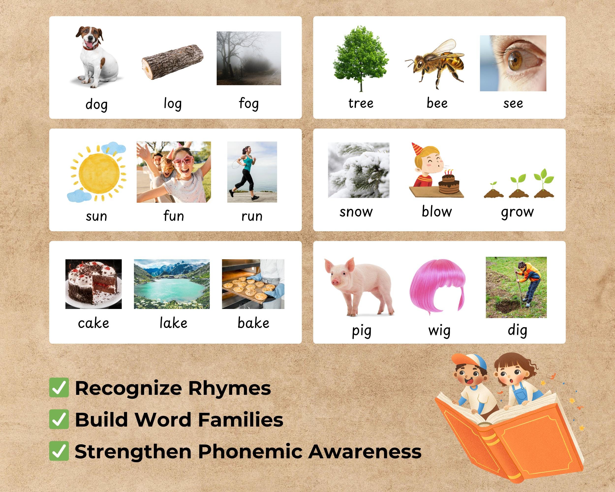 Rhyming Word Cards – 60 Printable Phonics Cards With Pictures – Rhyming ...