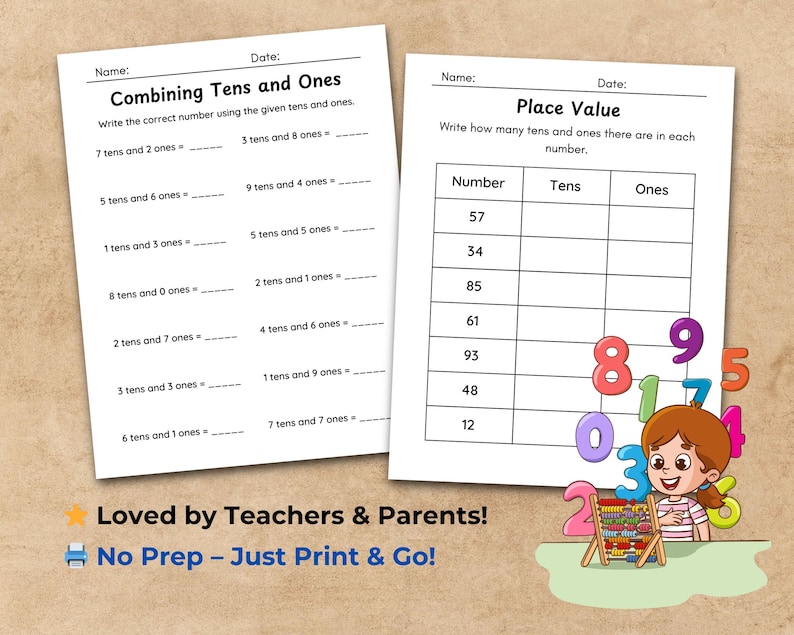 Place Value Worksheets: Tens and Ones Math Activities – Printable Practice Pages (PDF Download ...