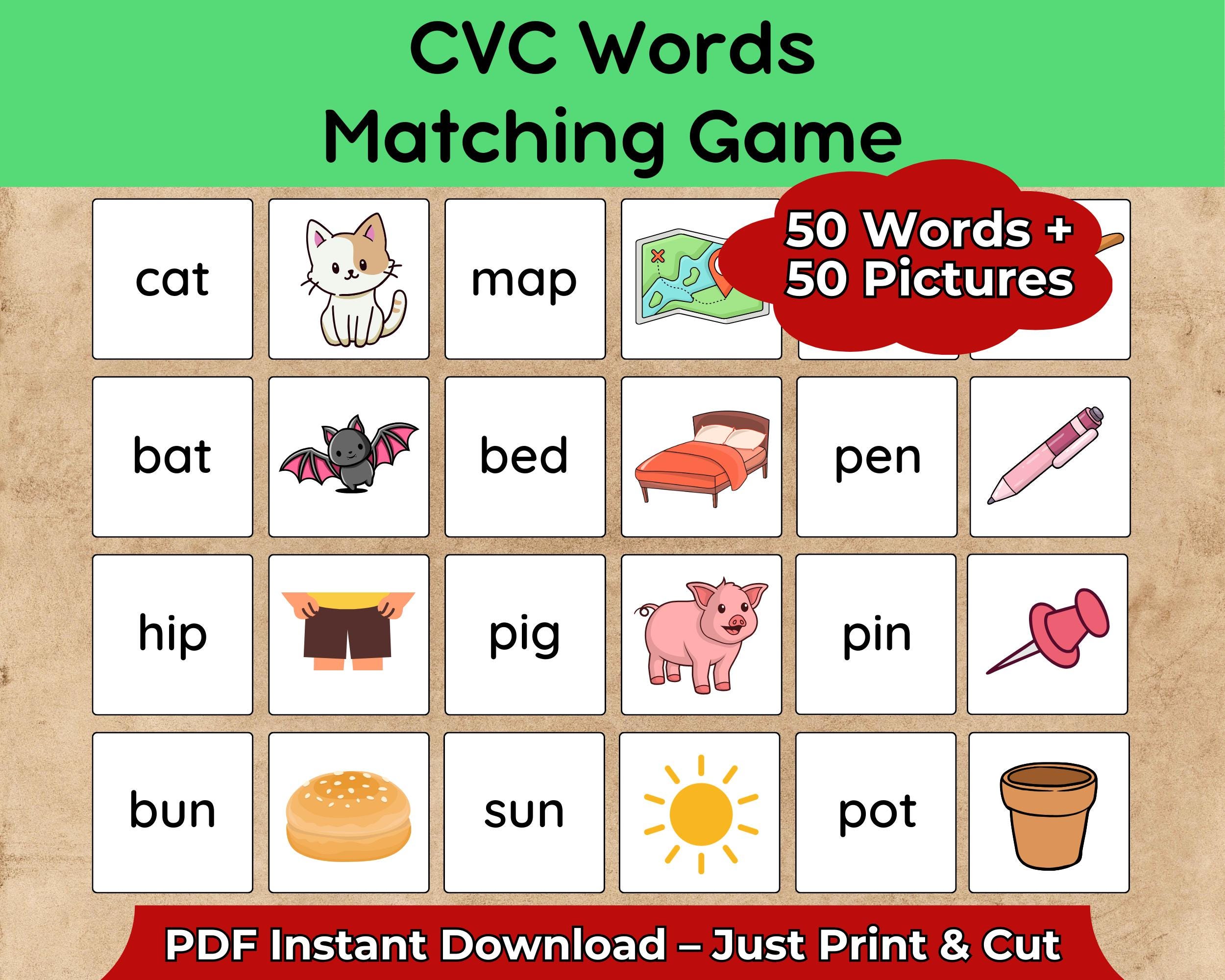 CVC Words Matching Game: Kids Phonics Printable Activity - Early ...