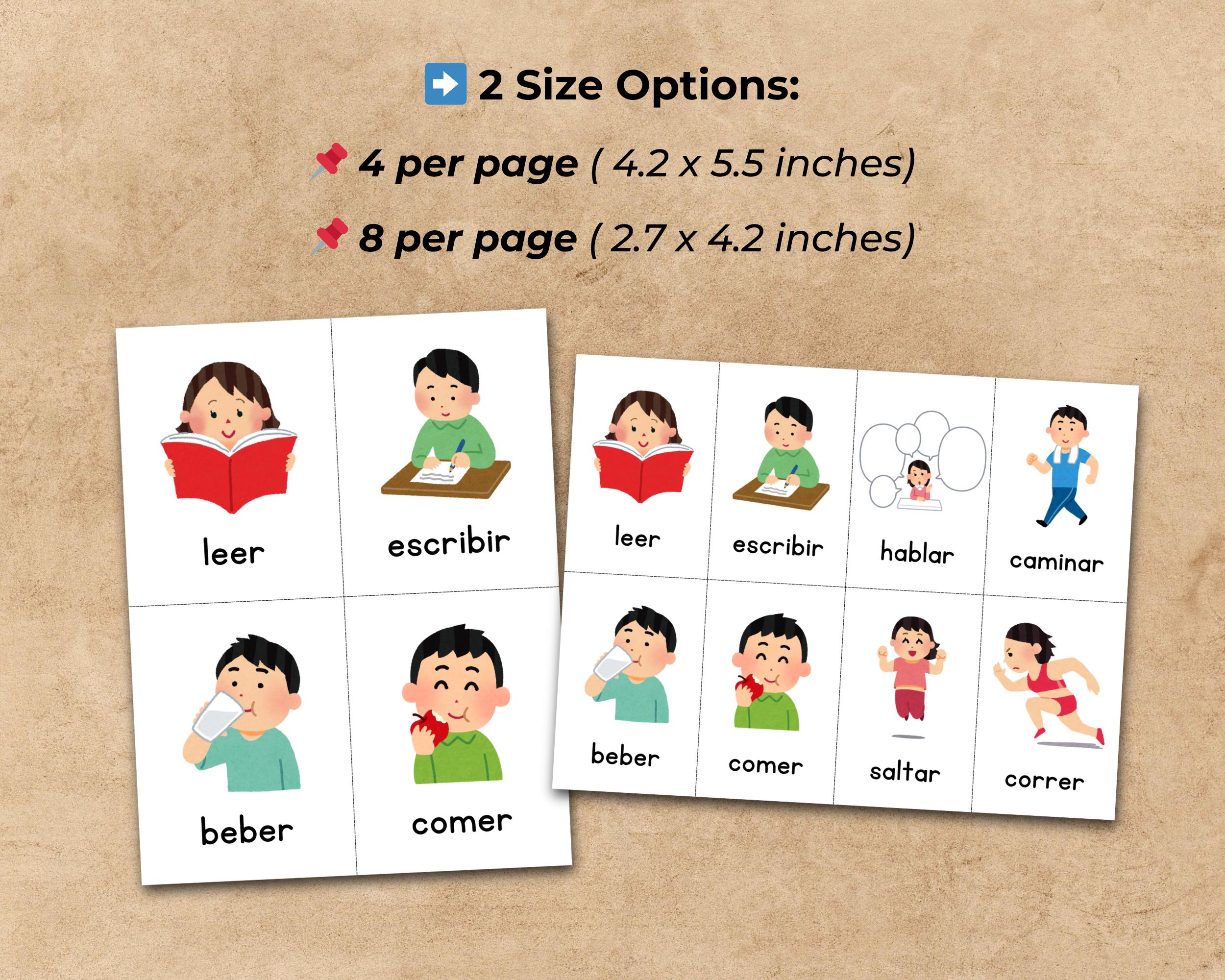 Spanish Verbs Flashcards | 28 Action Words in Spanish, Printable ...