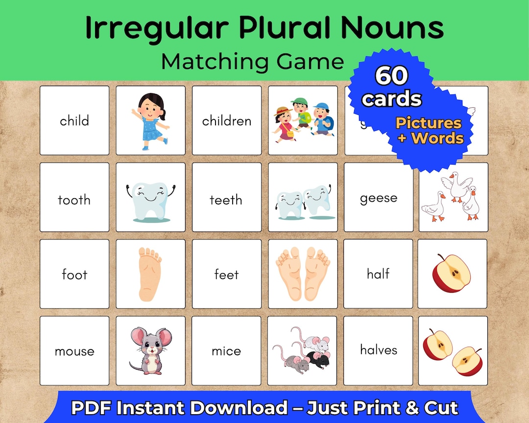 Irregular Plural Nouns Matching Game: Grammar Activity – Printable ...