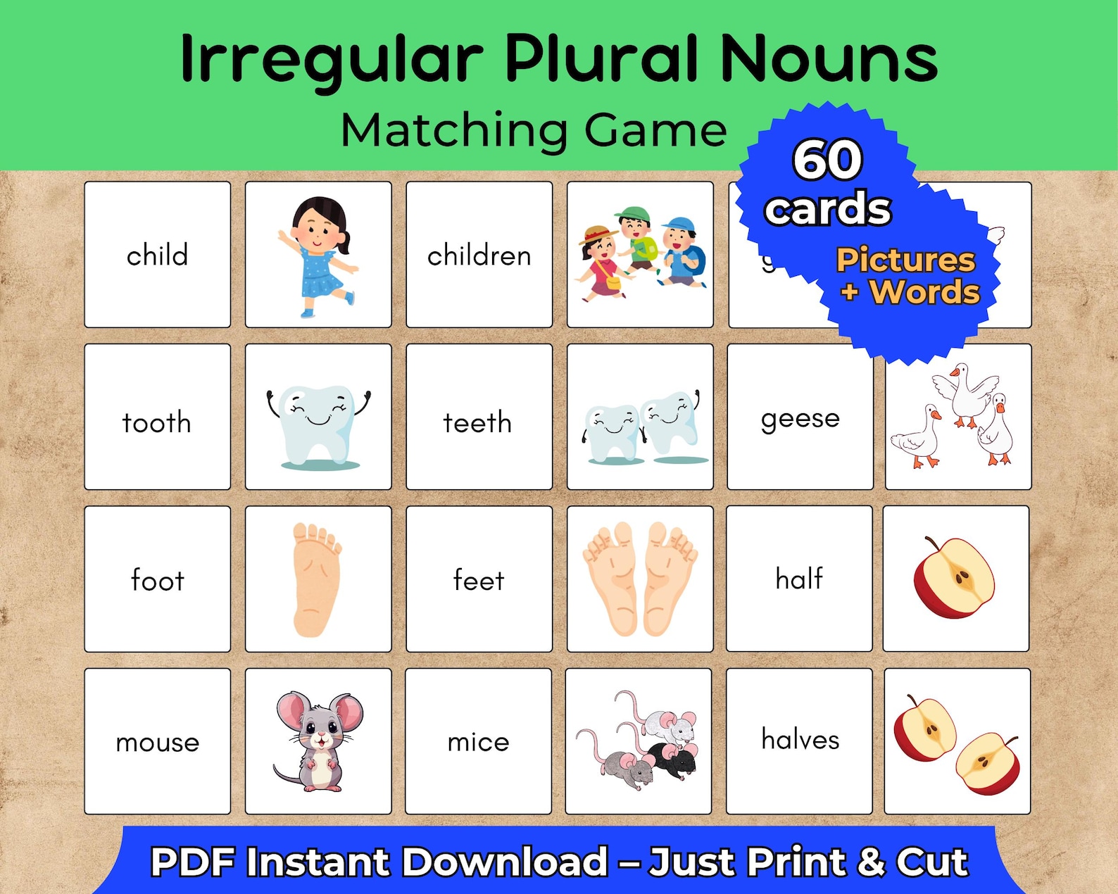 Irregular Plural Nouns Matching Game: Grammar Activity – Printable ...