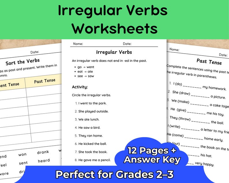 Irregular Verbs Worksheets With Answer Key | Present & Past Tense ...