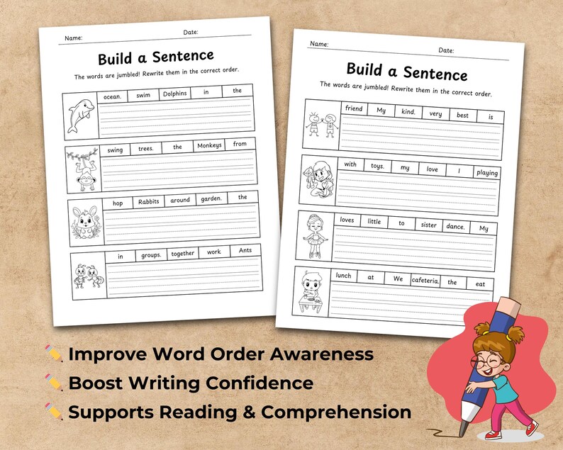 Build a Sentence Worksheets – Jumbled Sentence – Writing & Grammar ...