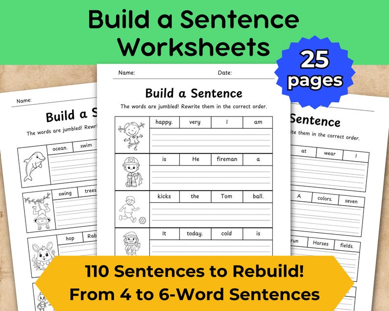 Build a Sentence Worksheets – Jumbled Sentence – Writing & Grammar ...