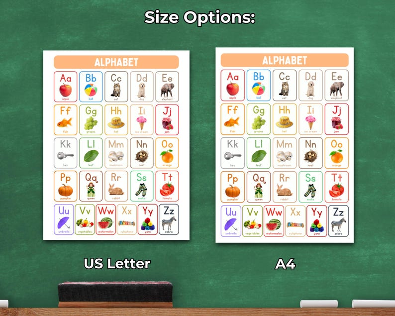 Alphabet Chart Poster A–Z | Printable ABC Letters With Pictures & Words ...