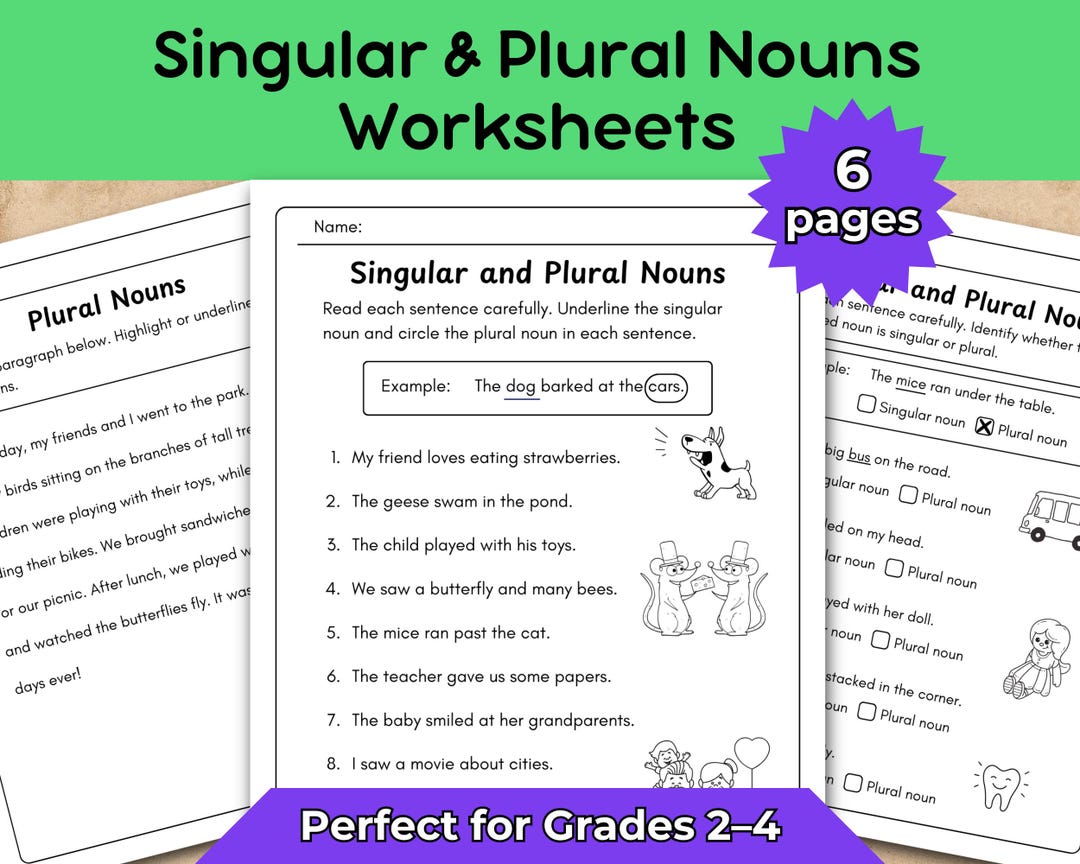 Singular and Plural Nouns Worksheets – Grammar Practice for Kids – 6 ...