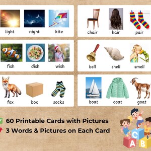 Rhyming Word Cards – 60 Printable Phonics Cards With Pictures – Rhyming ...