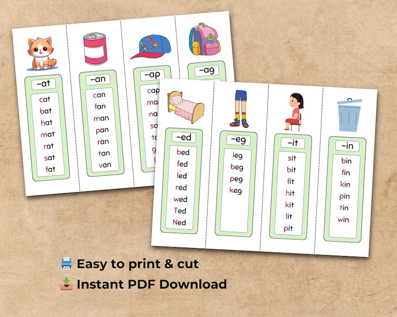 CVC Word Family Flashcards: Phonics Learning - Short Vowels - Reading ...