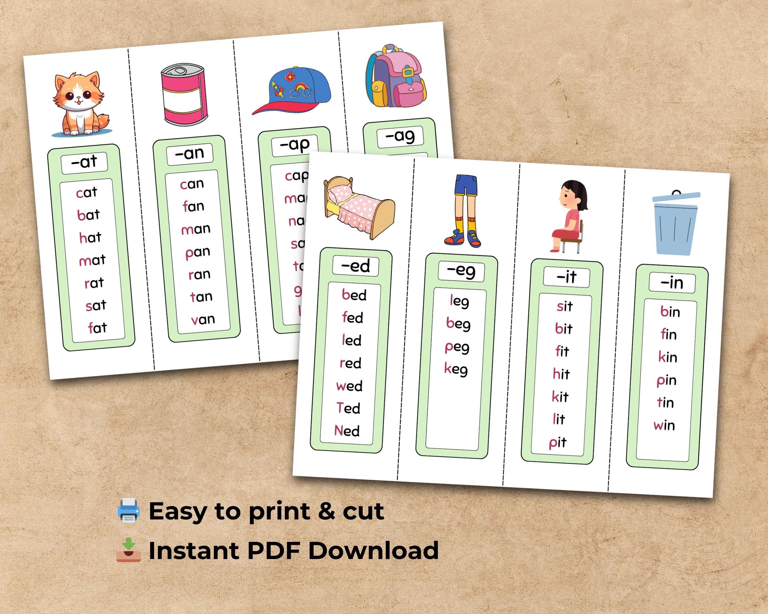 CVC Word Family Flashcards: Phonics Learning - Short Vowels - Reading ...