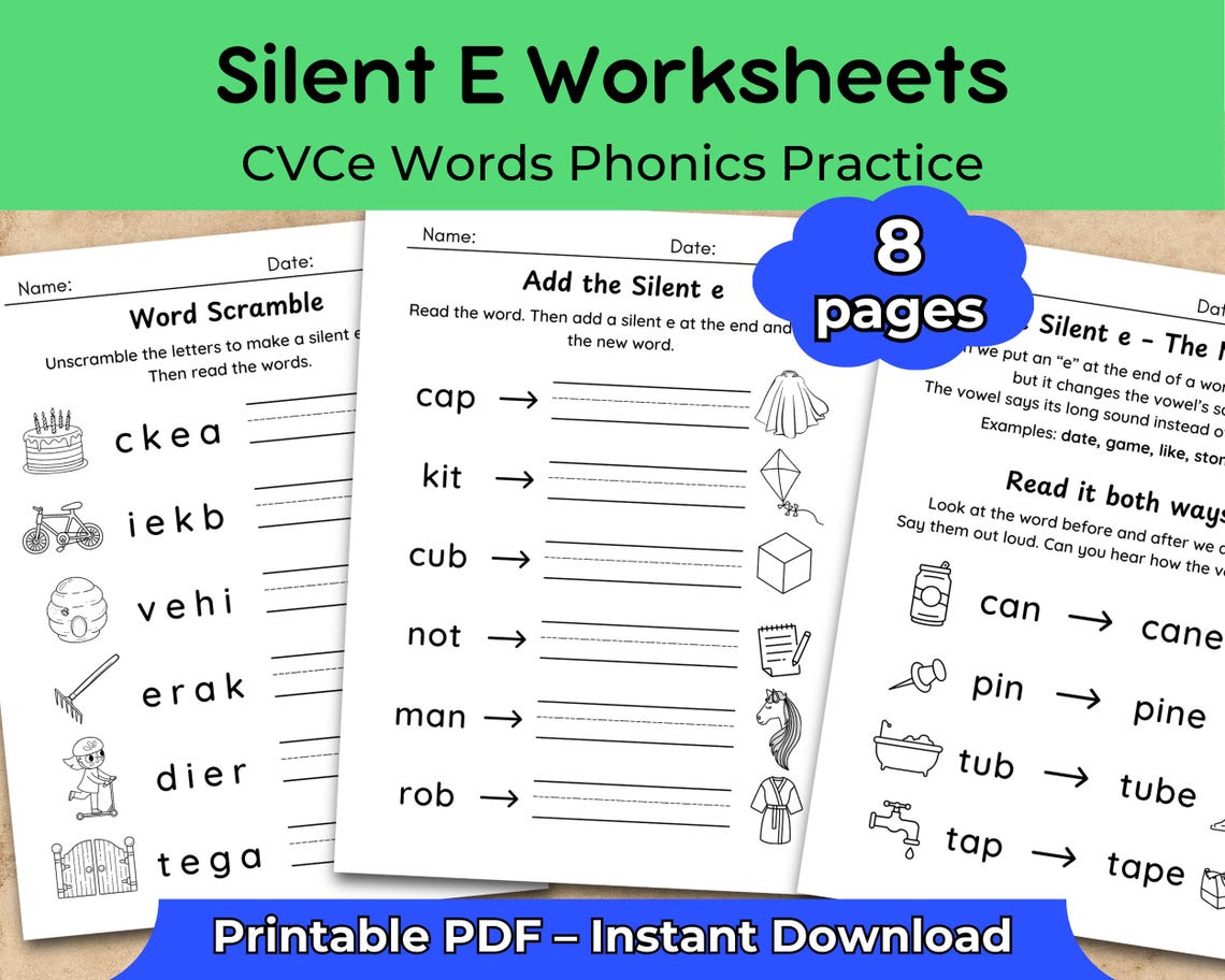 Silent E Worksheets: Cvce Words Phonics Practice – Long Vowels ...