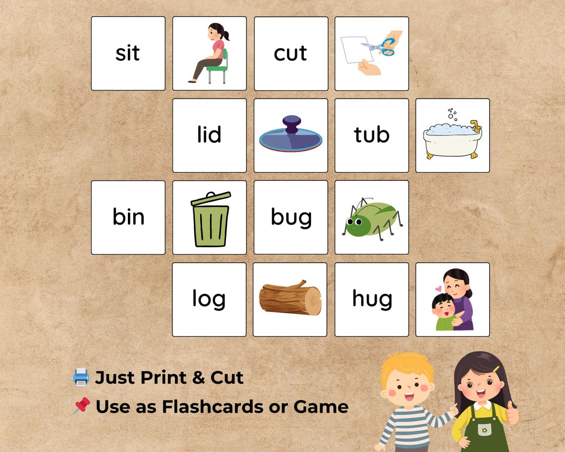 CVC Words Matching Game: Kids Phonics Printable Activity - Early ...
