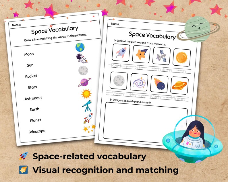 Space Vocabulary Worksheets for Kids – Trace, Match, Word Search & More ...