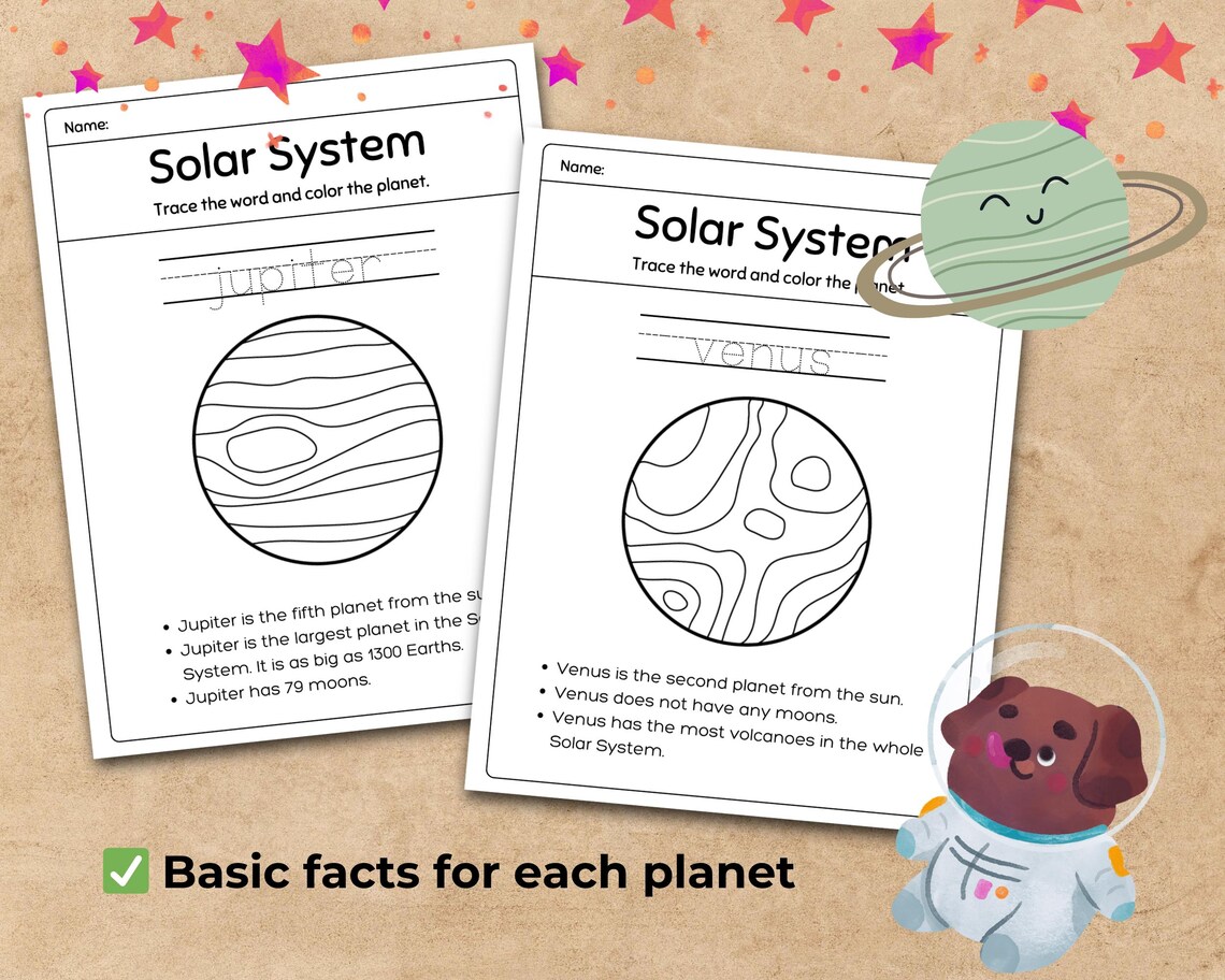 Planets Coloring Sheets – Solar System Tracing and Handwriting Practice ...