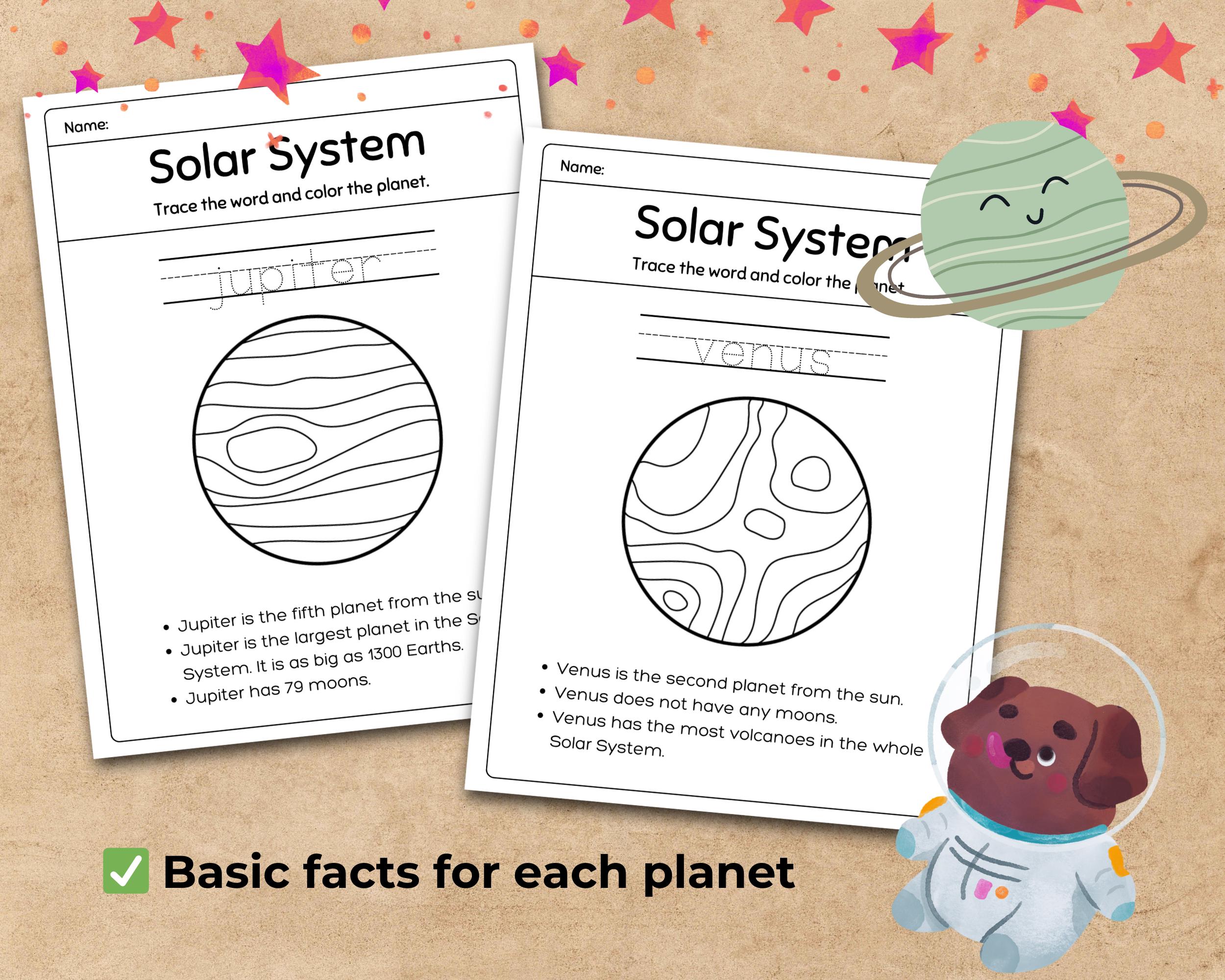 Planets Coloring Sheets – Solar System Tracing and Handwriting Practice ...