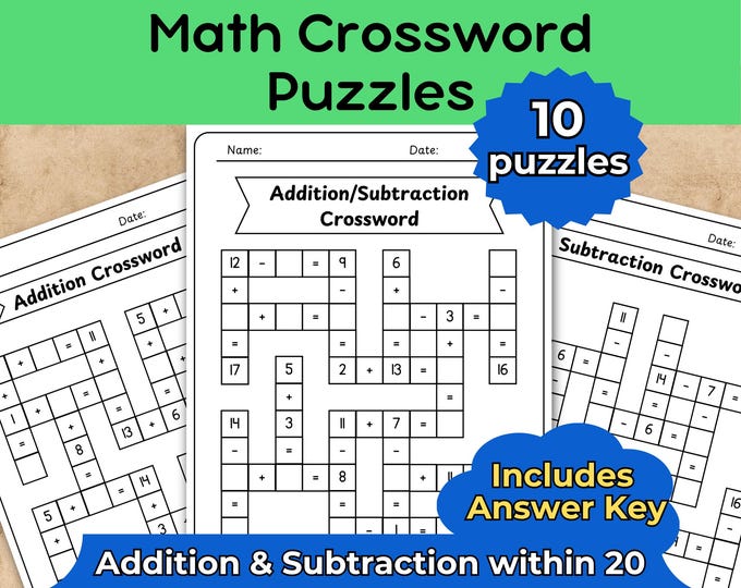 Math Crossword Puzzles: Addition & Subtraction Worksheets – Fun Math ...
