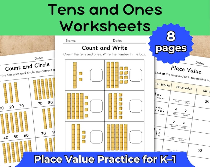 Place Value to 20 Tens and Ones Printable Chart Mat Kindergarten ...