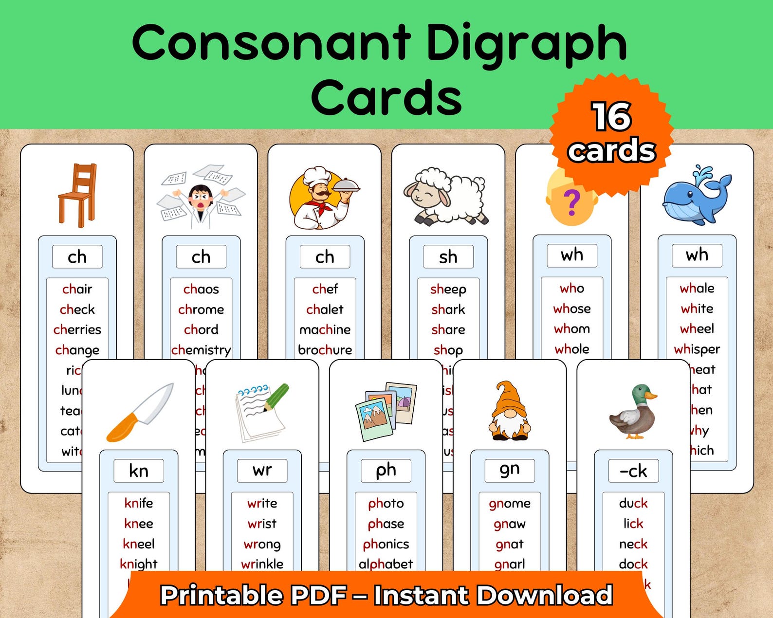 Consonant Digraph Flashcards: Phonics Learning for 1st-2nd Grade ...