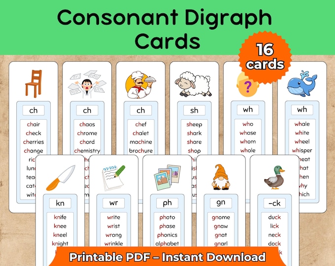 Consonant Digraph Flashcards: Phonics Learning for 1st-2nd Grade ...
