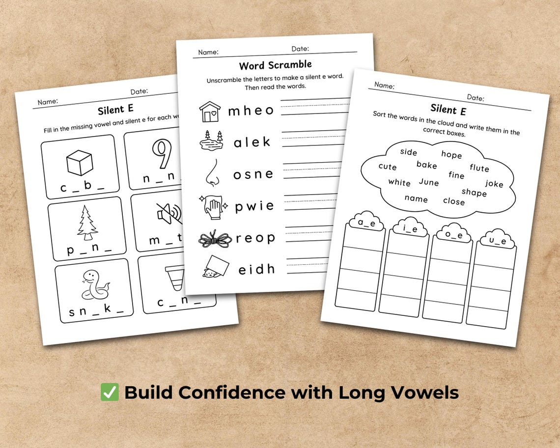 Silent E Worksheets: Cvce Words Phonics Practice – Long Vowels ...