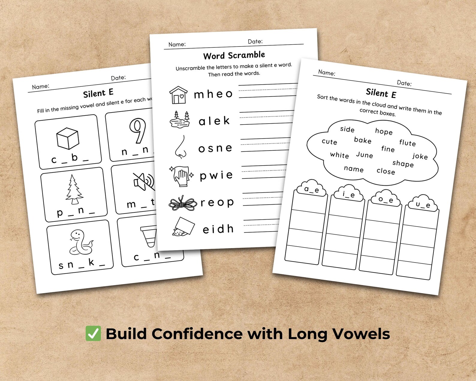 Silent E Worksheets: Cvce Words Phonics Practice – Long Vowels ...