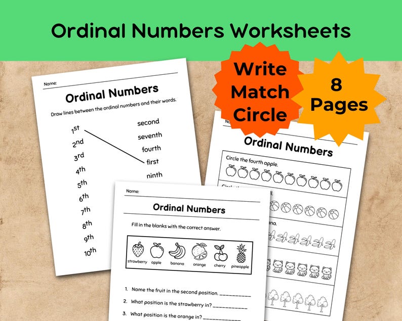 Ordinal Numbers Practice Sheets – First to Twentieth – Write, Match ...