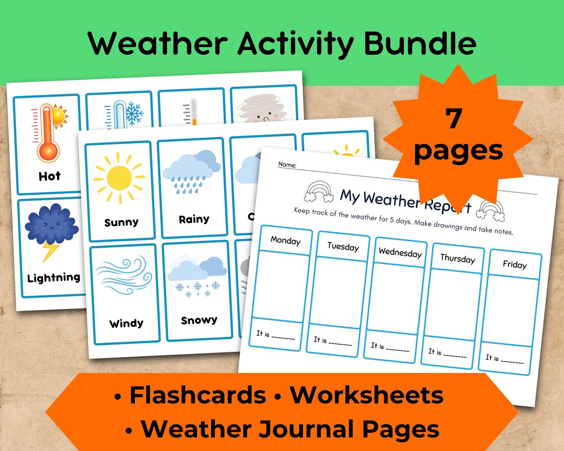 Weather Worksheets for Kids – Flashcards, Vocabulary, Clothes, Weekly ...