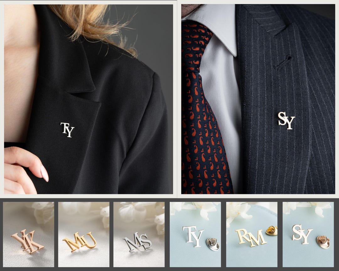 Personalized Initial Lapel Pin • Custom Monogram Brooch • Bride and ...