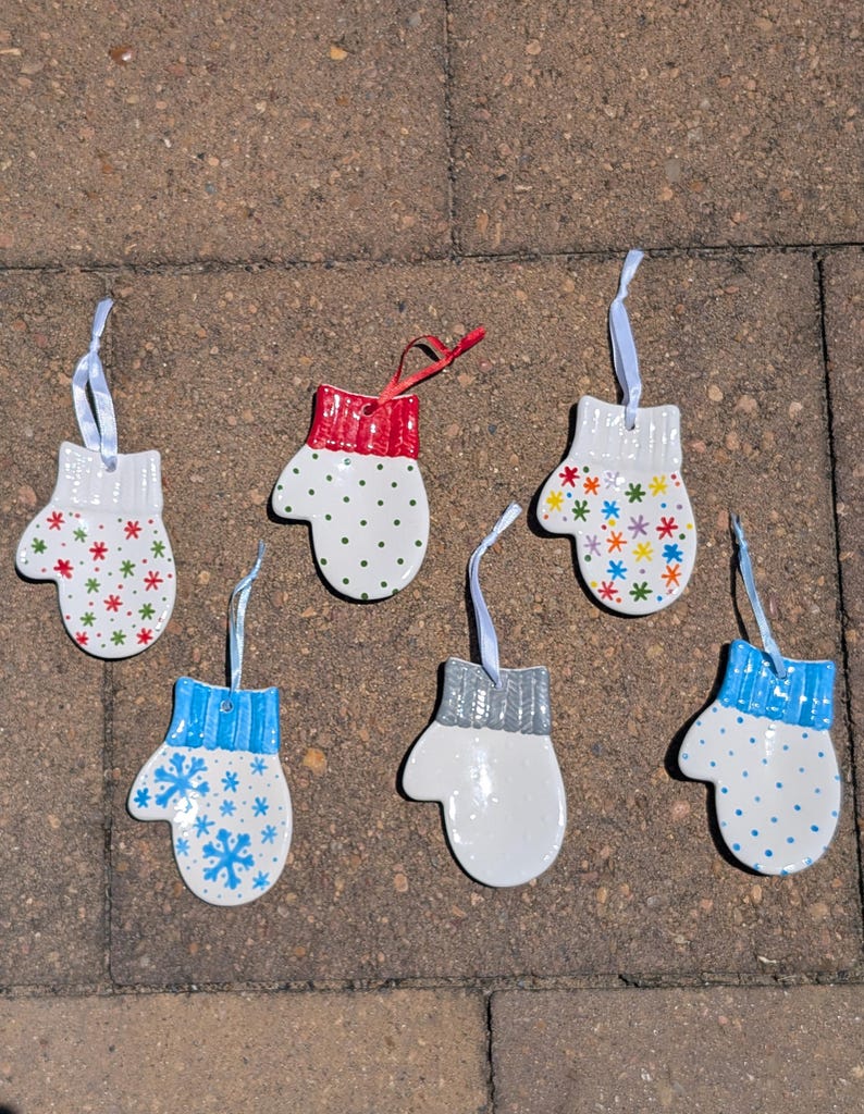Hand-painted Snowflake Mitten Ornament: Ceramic Holiday Decor - Etsy