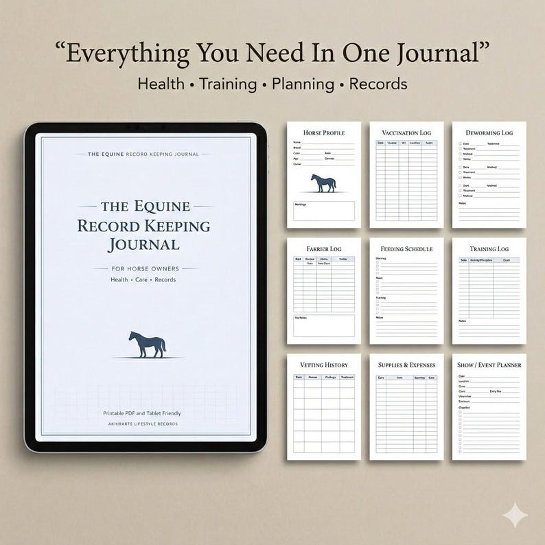 Equine Record Keeping Journal for Horse Owners | Digital Planner ...
