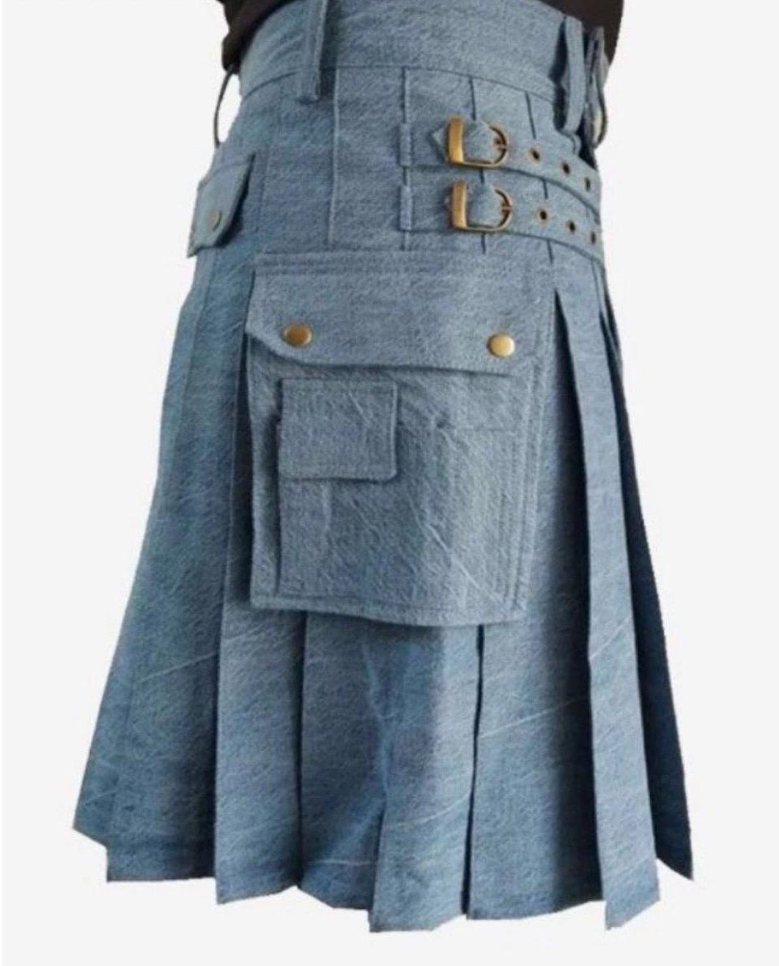 Sky Blue Denim Utility Kilt - Scottish Style - Multi-pocket Design - Etsy