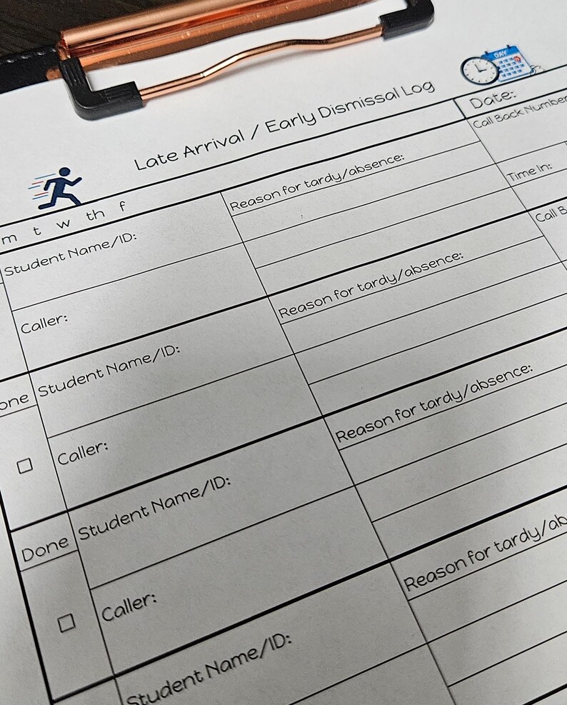 Late Arrival / Early Dismissal Printable PDF | School Office Attendance ...