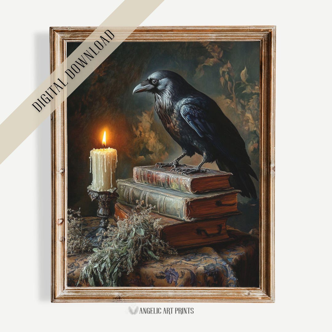 Mystical Raven Printable Wall Art, Gothic Halloween Still Life Print ...