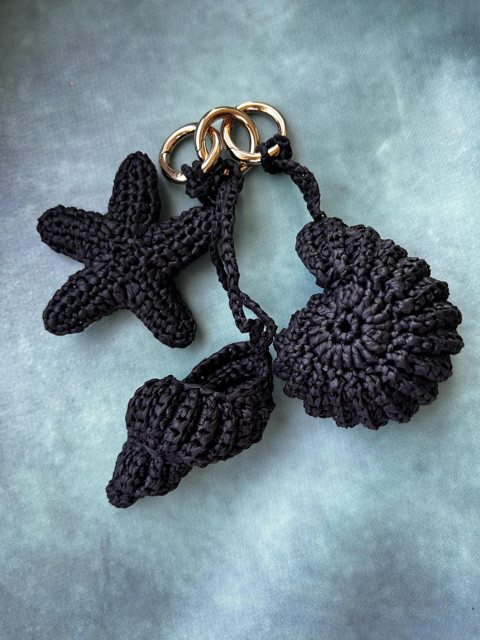 Crochet Raffia Seashell Keychain: Nautical Ocean Bag Charm - Set of 3 ...