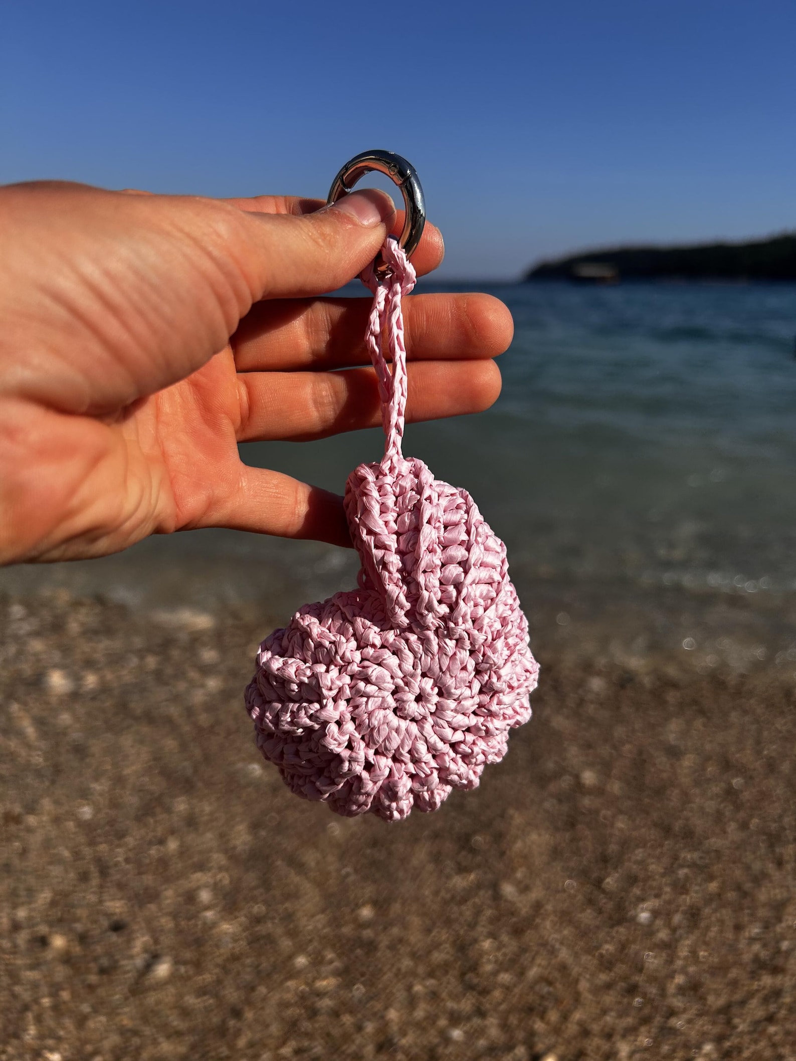 Raffia Ocean-themed Keychains, Crochet Nautical Spiral Shell Bag Charm ...