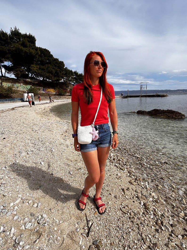 Sea Theme Keychains Crochet Raffia Ocean Bag Charm Spiral Shell Summer ...