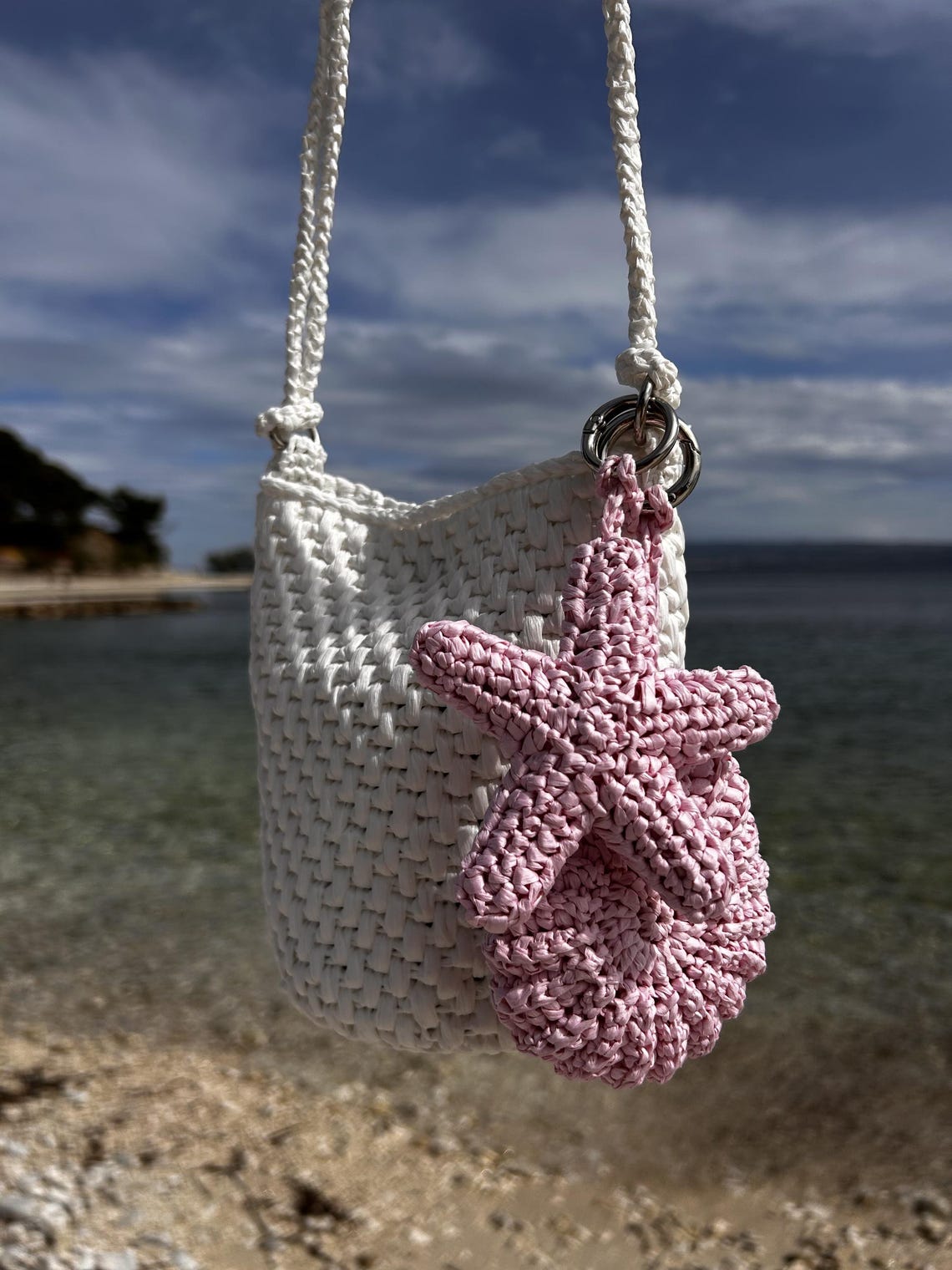 Sea Theme Keychains Crochet Raffia Ocean Bag Charm Spiral Shell Summer ...