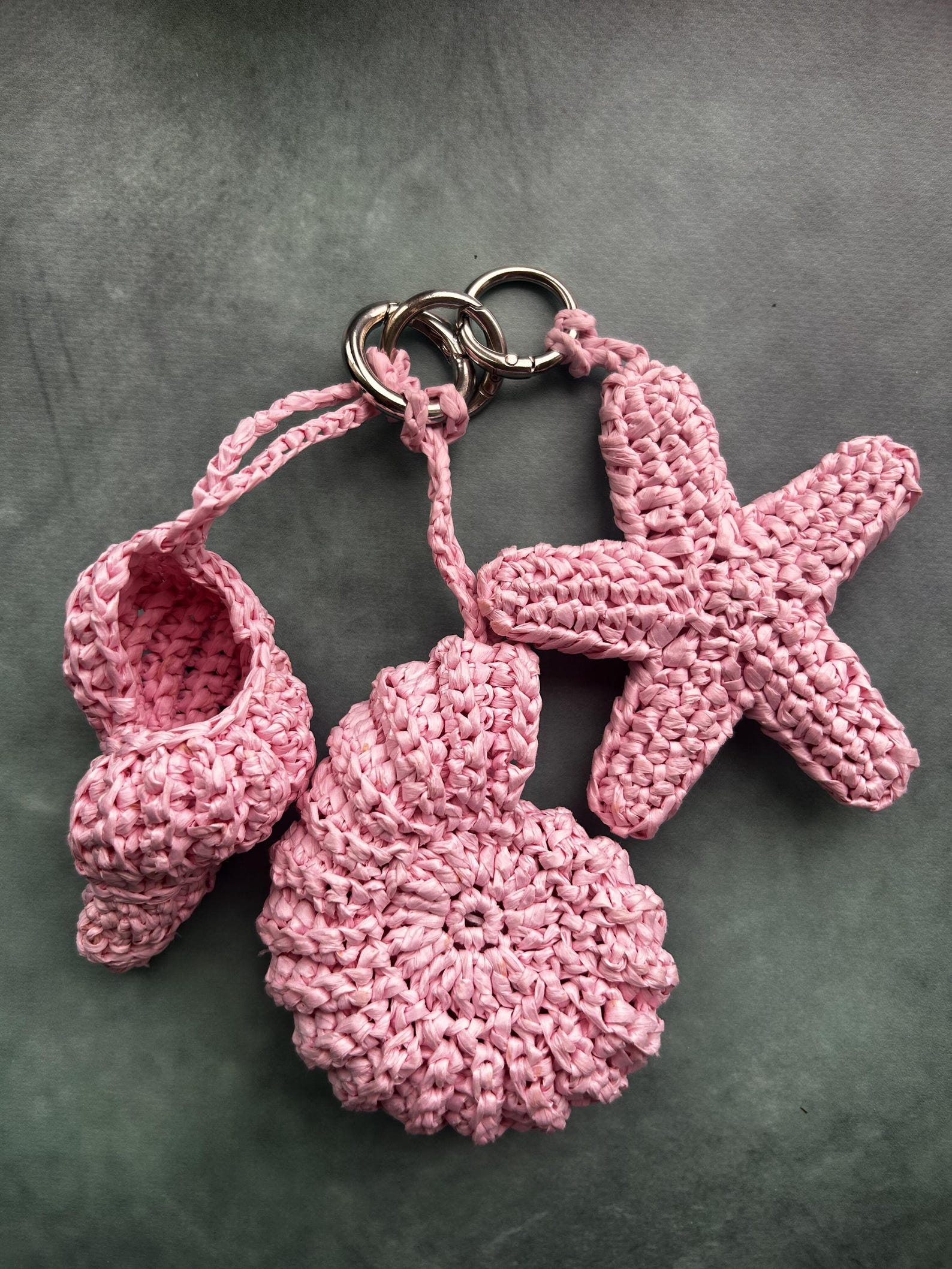 Sea Theme Keychains Crochet Raffia Ocean Bag Charm Spiral Shell Summer ...