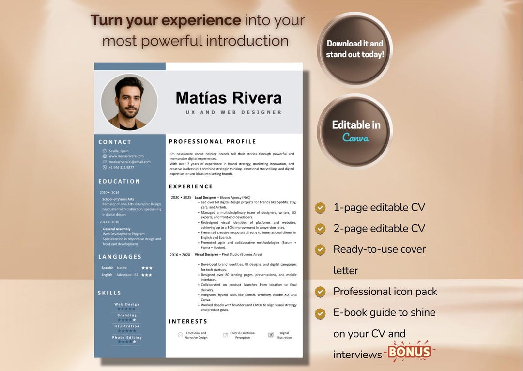 2025 Modern CV Template | Editable in Canva With Photo | Clean, Elegant and Minimalist Style ...