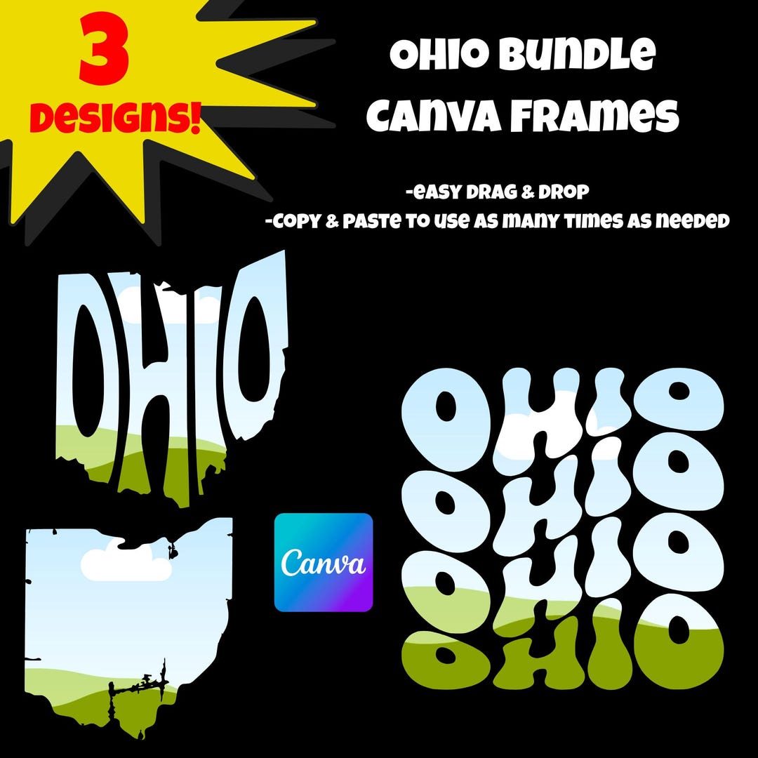 Ohio Canva Frames | 3 Different Frame Designs (wavy Words, Word Shapes ...
