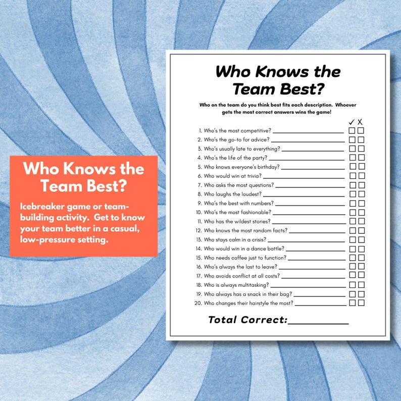 Get to Know Your Team, Ice Breaker, Team Building Activity, Coworker ...