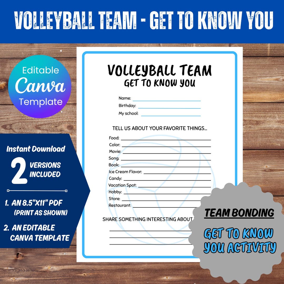 Editable Volleyball Team "get to Know You", Team Icebreaker Activity ...