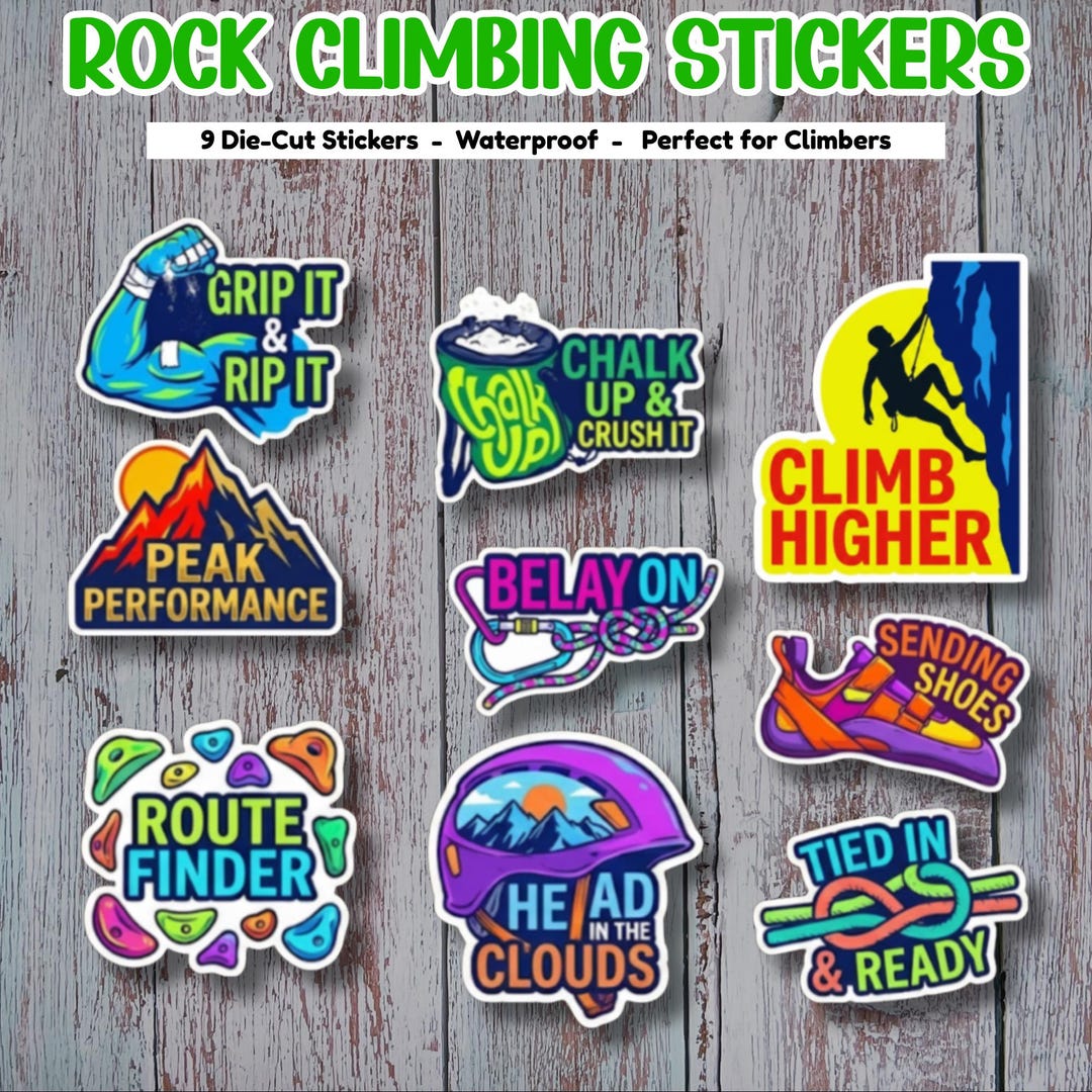 Rock Climbing Sticker Pack - Set of 9 Water-resistant Stickers - Gift ...