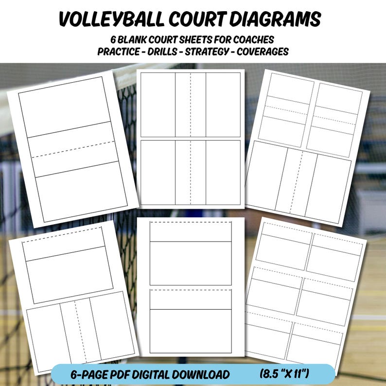 Volleyball Court Diagram Sheets | 6 Blank Court PDF Pages for Coaches ...