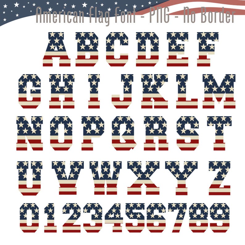 American Flag Alphabets - 3 Border Colors, USA Alphabet, American Flag ...