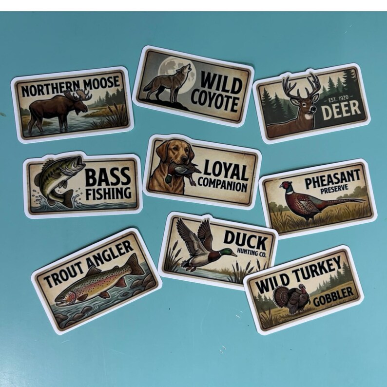 Vintage Wildlife Sticker Pack | 9 Rustic Hunting & Fishing Stickers ...