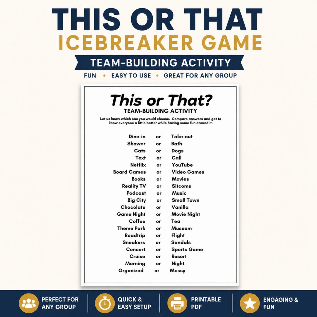Printable This or That Team Building Game Office Icebreaker Game Would ...