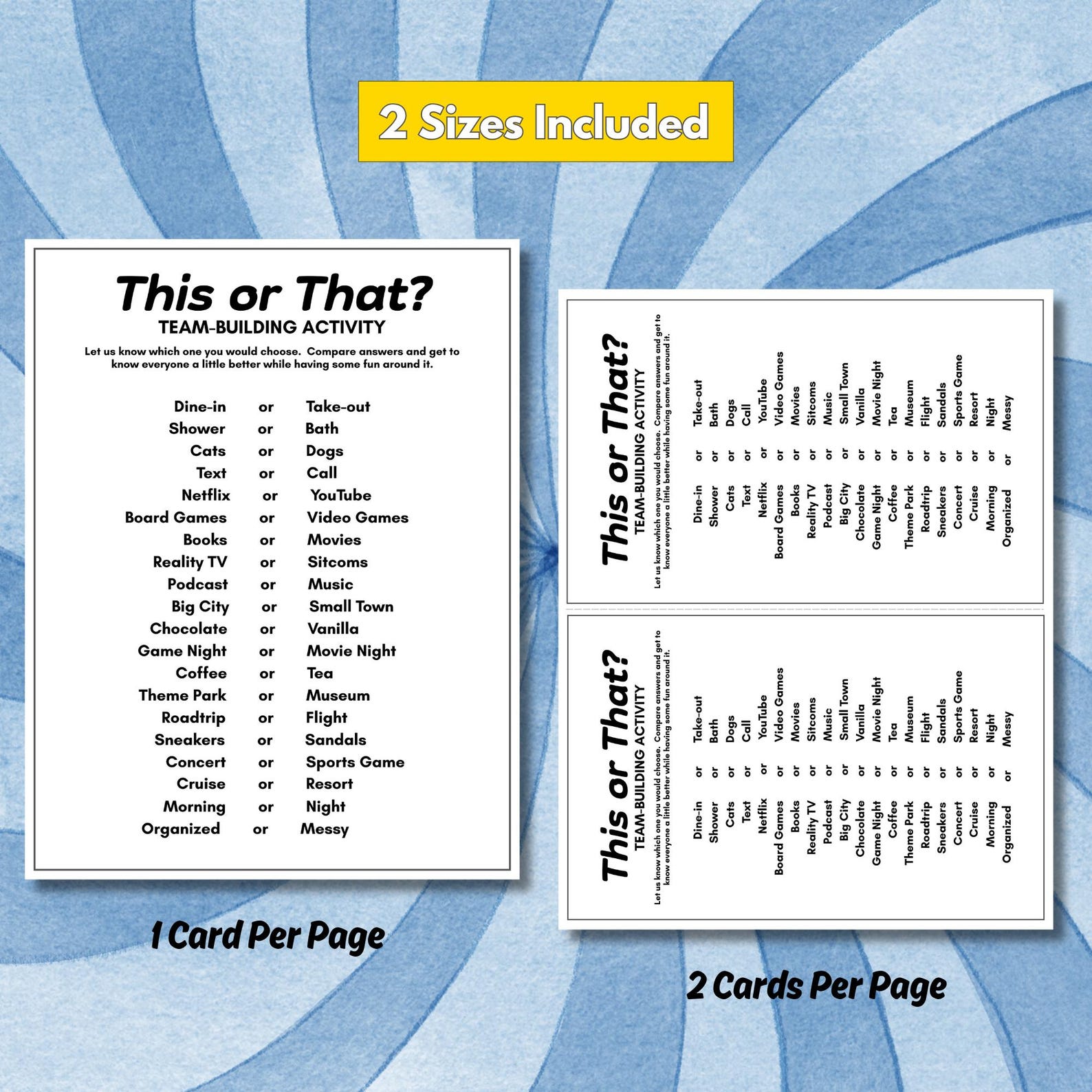 Icebreaker Game, Printable This or That Game, Office Party Game, Would ...